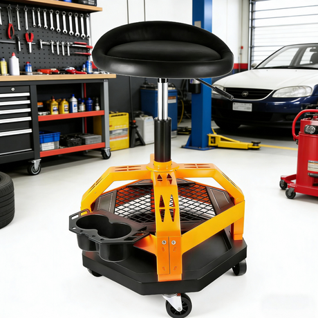 Adjustable Height Pneumatic Garage Stool Rolling Seat Soft Cushion ...